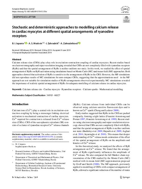 Pdf Stochastic And Deterministic Approaches To Modelling Calcium Release In Cardiac Myocytes