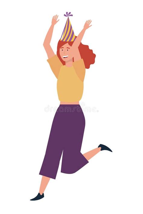 Woman Cartoon With Party Hat Design Stock Vector Illustration Of