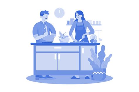 요리 및 주방 일러스트레이션 개념 흰색 배경에 격리된 평면 그림 가정 주방에 대한 스톡 벡터 아트 및 기타 이미지 가정 주방