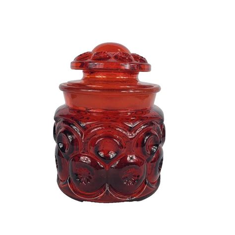 Le Smith Moon And Stars Amberina Red Glass Canister 5 Candy Jar W Lid Etsy