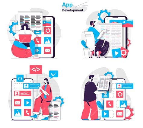 Premium Vector App Development Concept Set Developers Write Code