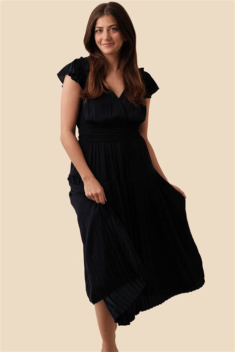 Current Air Sophia Flutter Sleeve Midi Dress Navy Momni Boutique
