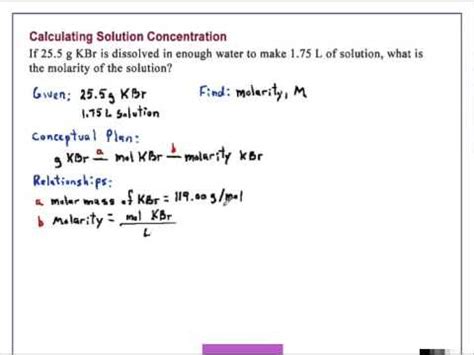 Calculating Solution Concentration Chemistry - YouTube