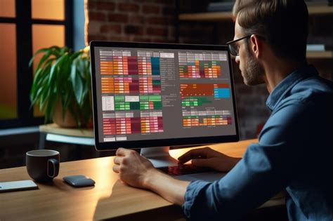 Premium Photo Informatics Using A Computer Planning Big Screen