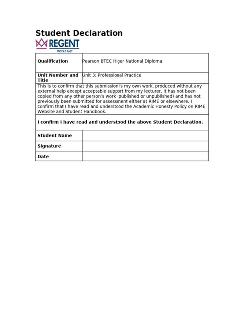 Student Declaration Form Pdf