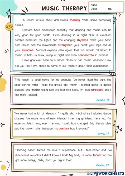Music Therapy Online Exercise For Live Worksheets Worksheets Library