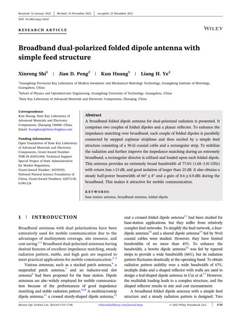 Broadband Dual‐polarized Folded Dipole Antenna With Simple Feed Structure