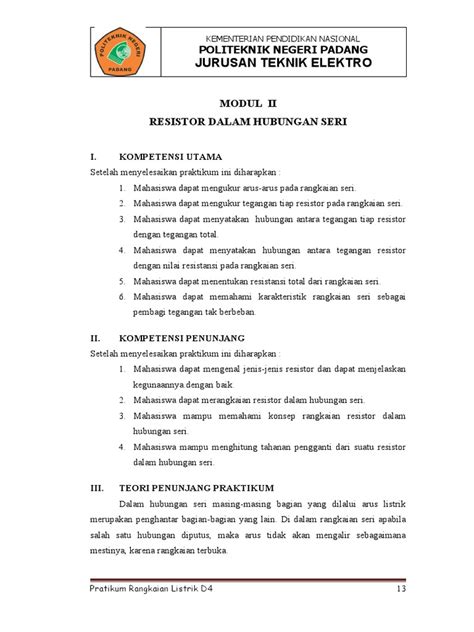 Modul Ii Resistor Dalam Hubungan Seri Pdf