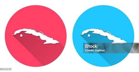쿠바 지도 빨간색 또는 파란색 배경에 긴 그림자가 있는 둥근 아이콘 3차원 형태에 대한 스톡 벡터 아트 및 기타 이미지 3차원 형태 곡선 국가 지도 Istock