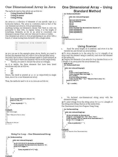 1 And 2 Dimensional Array In Java Pdf Array Data Structure Matrix Mathematics