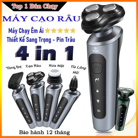 Máy Cạo Râu Sạc Điện 9d Shaver 4 Trong 1 Cạo Râu Tỉa Lông Mũi Cắt Tóc Chống Nước Tuyệt Đối