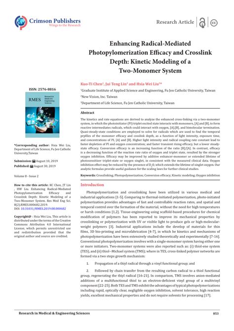 Pdf Enhancing Radical Mediated Photopylomerization Efficacy And