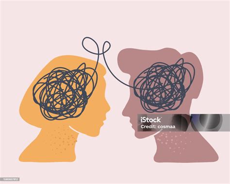 머리에서 머리로 이어지는 두 사람이 얽힌 실의 벡터 그림 정신 건강 개념입니다 남자와 여자 Health에 대한 스톡 벡터 아트 및 기타 이미지 Istock