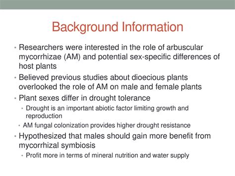 sex specific responses to mycorrhiza in a dioecious species ppt download