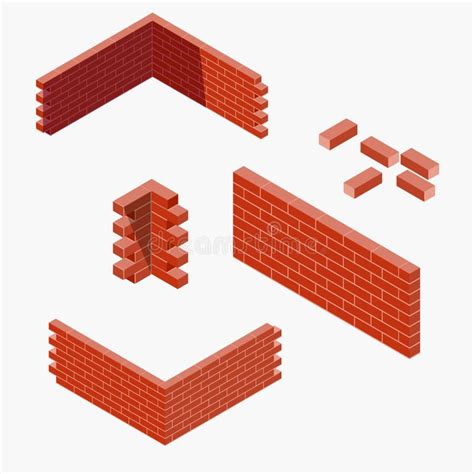 Isometric Illustration Depicting Various Brick Wall Configurations