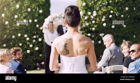 Bride Wedding And Walking By Aisle With Marriage Commitment And Love