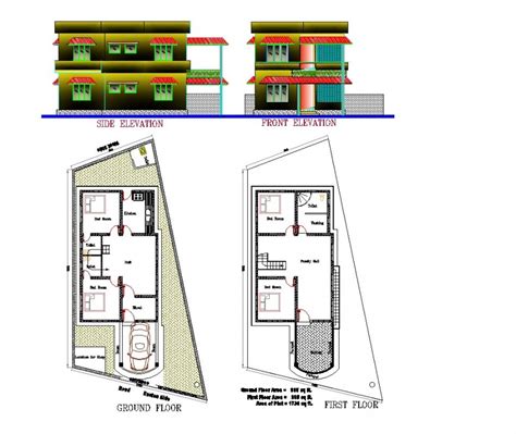 Plan And Elevation Of Apartment 2d View Cad Structural Block Layout