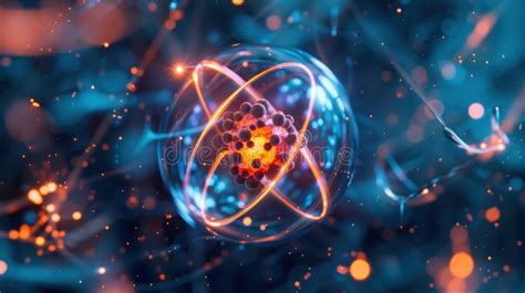 A 3d Model Of An Atom With Orbiting Electrons Highlighting The Nucleus Stock Illustration