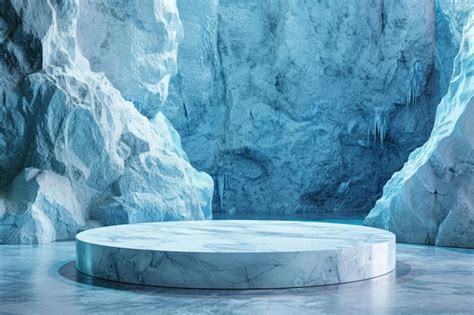 Premium Photo Ice Cave With A Marble Podium