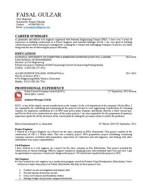 Civil Engineer Cv Sample Download Free Pdf Engineering