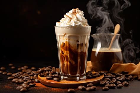 Premium Ai Image Iced Coffee In A Tall Glass With Cream Topped With