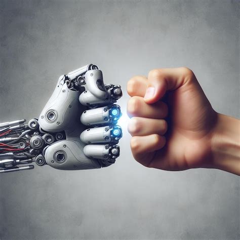 Robot Hand And Human Hand Robot And Human Cooperation Concept Premium Ai Generated Image