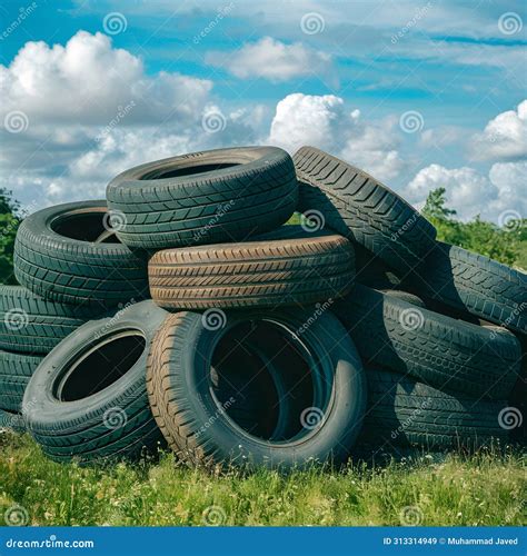 Old Tires Stacked In A Pile Recycling Concept Environmental Issue