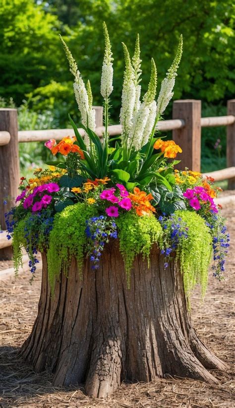 Brighten Your Yard With Tree Stump Planter Ideas Baumstamm Garten