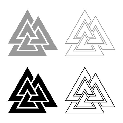 Valknut Sign Symblol Icon Set Grey Black Color Illustration Outline