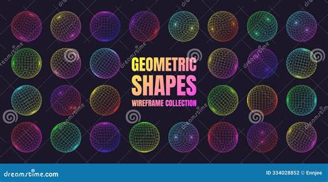 Neon Wireframe Shapes Lined Sphere Perspective Mesh 3d Grid Low Poly Geometric Elements