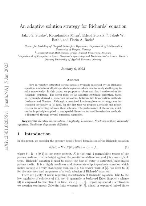 Pdf An Adaptive Solution Strategy For Richards Equation