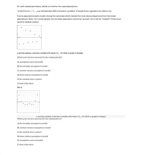 solved for each residual plot below decide on whether the