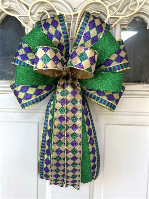 Mardi Gras Wreath Bow Mardi Gras Bow For Wreath Lantern Bow Etsy