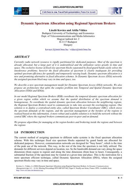 Pdf Dynamic Spectrum Allocation Using Regional Spectrum Brokers Meeting Proceedingsrto Mp