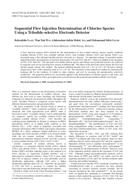 Pdf Sequential Flow Injection Determination Of Chlorine Species Using