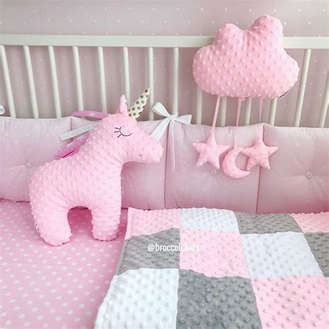 Handmade Baby Crib Bedding Set with Stuffed Unicorn
