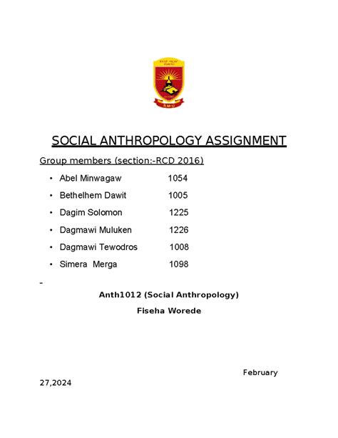 Social Anthropology Assignment Social Anthropology Assignment Group