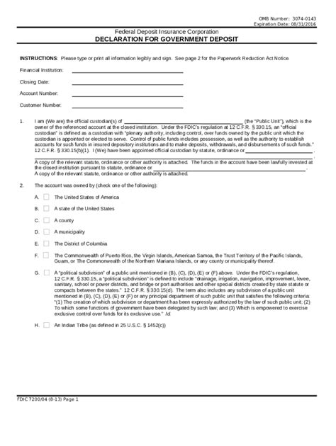 Fillable Online Form 7200 04 Declaration For Public Unit Deposit 7200
