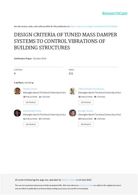 Pdf Design Criteria Of Tuned Mass Damper Systems To Control Vibrations Of Building Structures