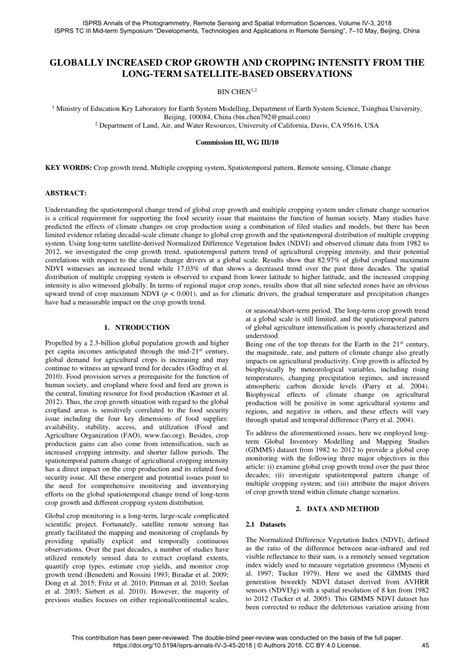 Pdf Globally Increased Crop Growth And Cropping Intensity From The Long Term Satellite Based