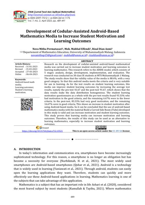 Pdf Development Of Codular Assisted Android Based Mathematics Media
