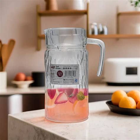 Glass 1800ml Ripple Patterned Jug With Plastic Lid Freeshop