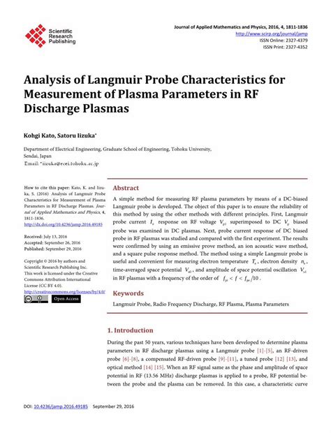Pdf Analysis Of Langmuir Probe Characteristics For Measurement