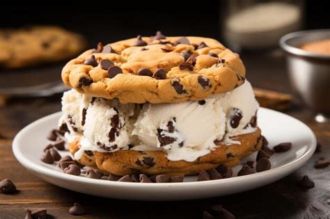 Chocolate Chip Cookie Ice Cream Sandwich Premium Ai Generated Image