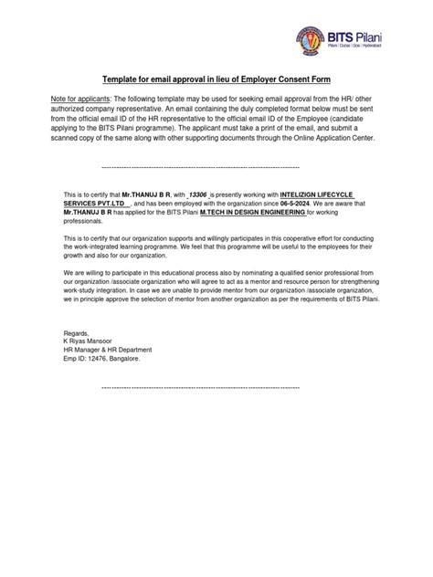 Tanuj Email Approval In Lieu Of Employer Consent Form Pdf