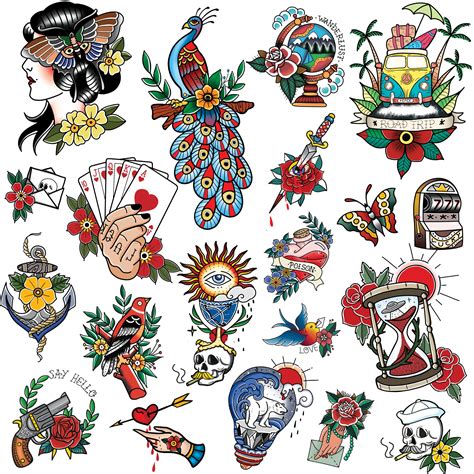 Stalt 20 Classic Tattoos 2 Sheets Temporary Tattoos Old School Desertcart Pakistan