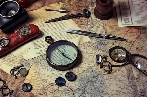 Premium Ai Image A Compass Sits On A Table With Other Items Including