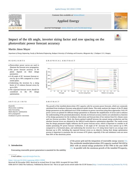 Pdf Impact Of The Tilt Angle Inverter Sizing Factor And Row Spacing