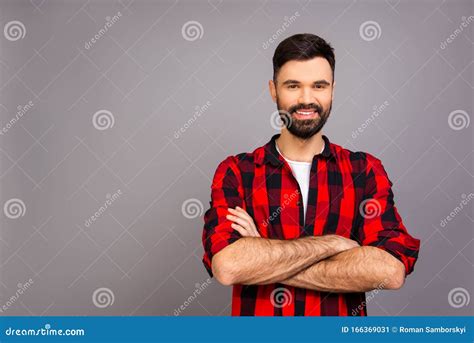 Portrait Of Happy Smiling Man With Crossed Hands Stock Image Image Of