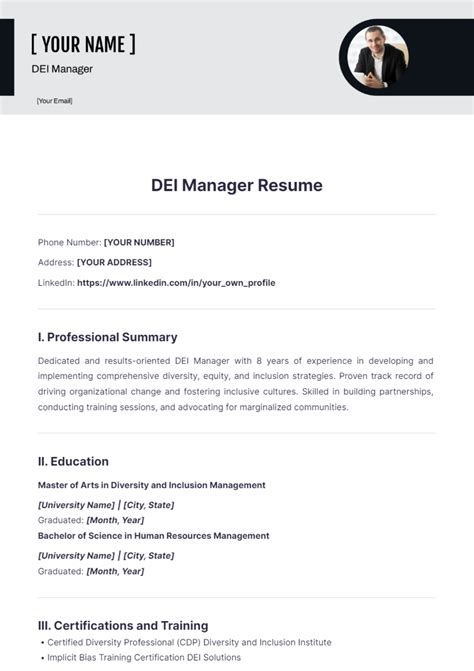 Dei Manager Resume Edit Online And Download Example